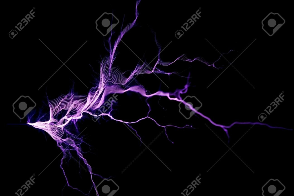Electrostatic Discharge, spark, air ionization on black background ...